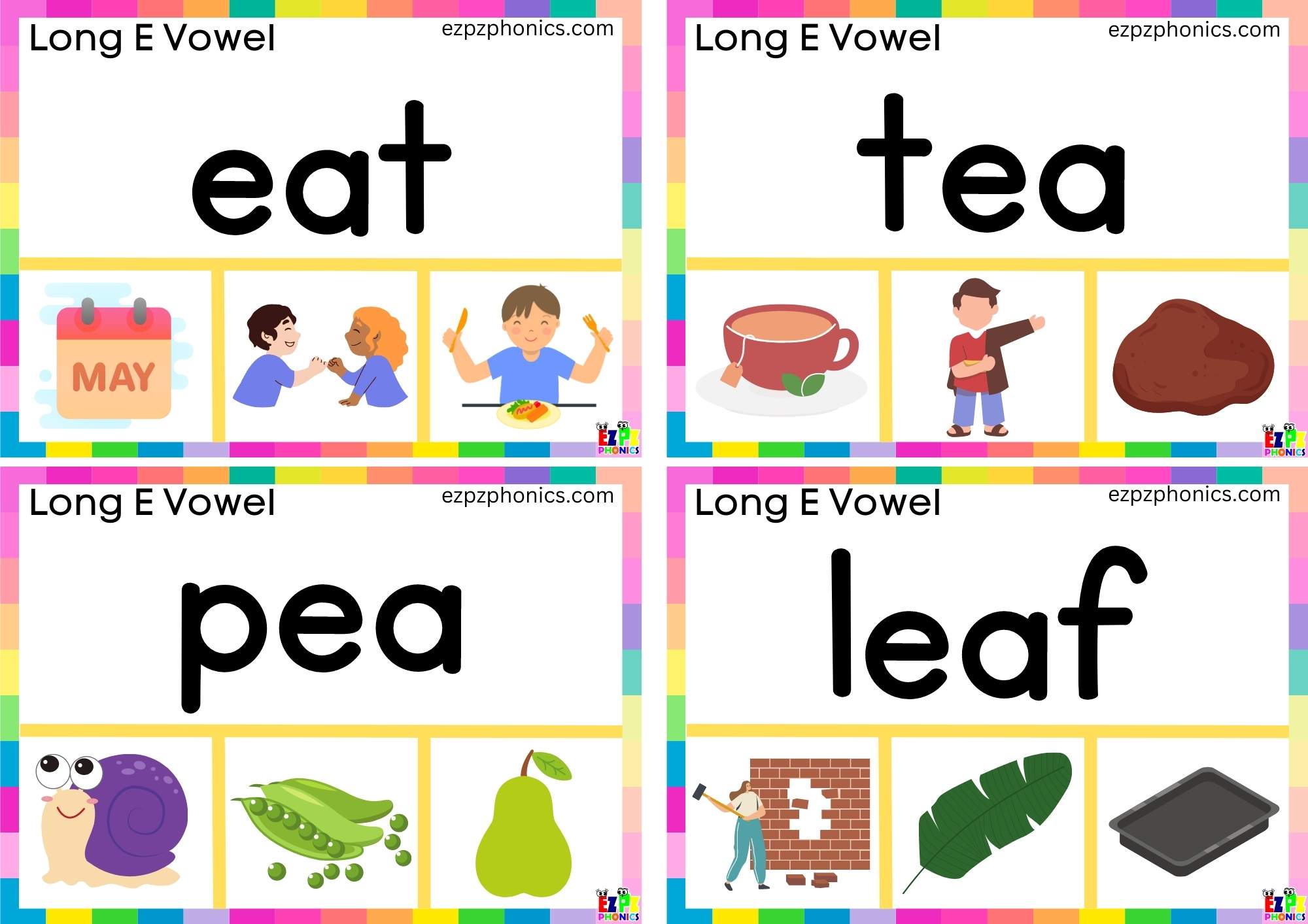 Read the word and clip the correct image Clip cards for long e vowel ea words 3 - ezpzphonics.com